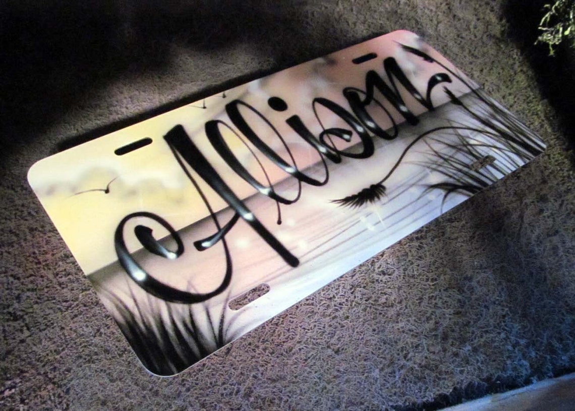 Airbrush License Plate: Personalized Beach Scene Car Accessory - Etsy