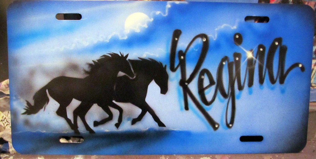 Custom Airbrushed Horses Running // Any Name // Front License Plate ...