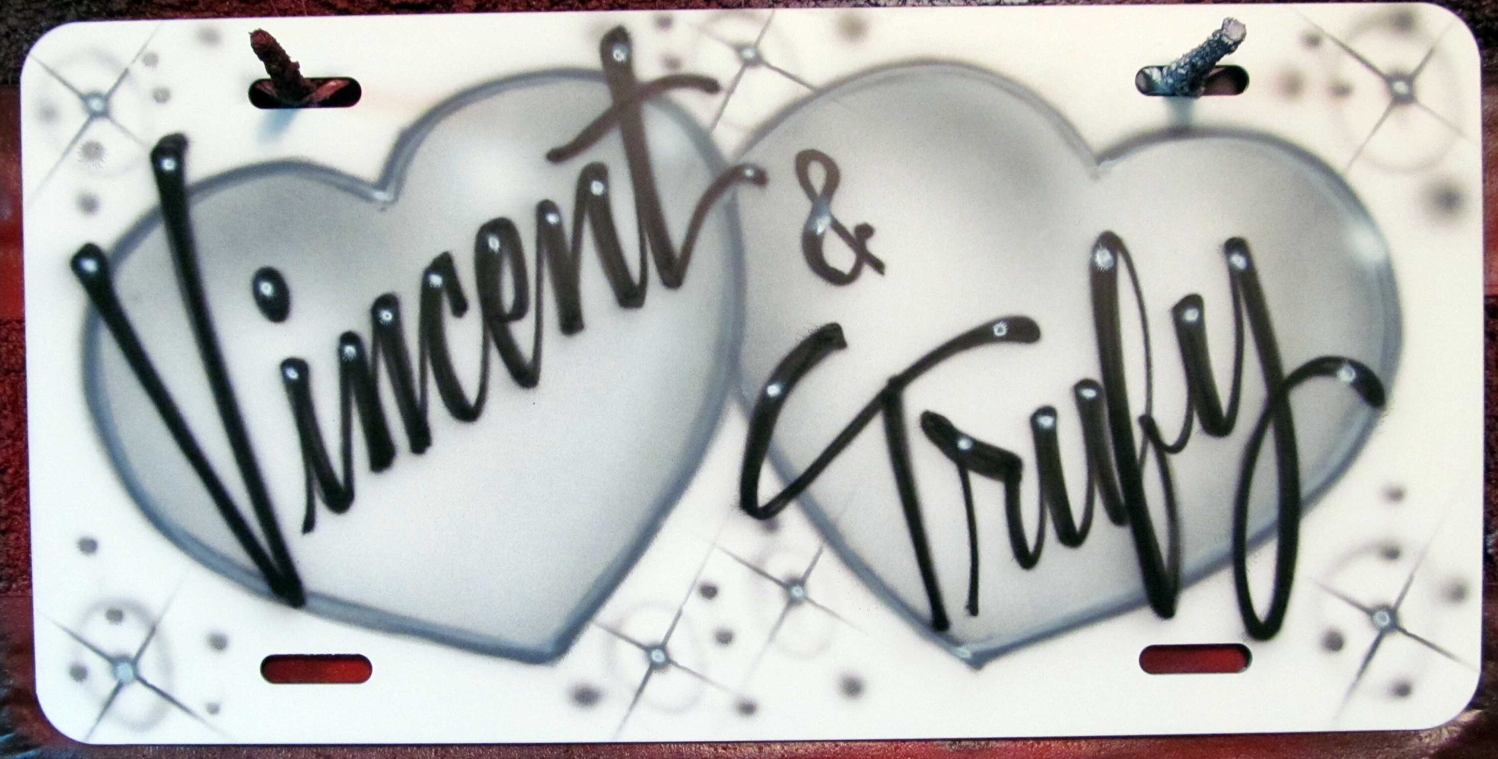 Airbrushed Double Hearts License Plate | Custom Names Car Tag - Etsy