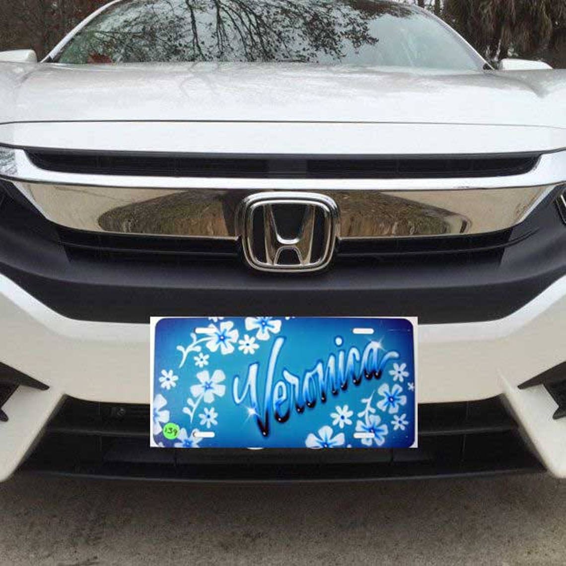 Personalized Airbrushed Floral License Plate, Tropical Flower Car Tag ...