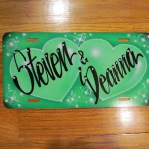 Custom Airbrushed License Plate: Green Double Hearts, Personalized ...