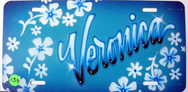 Personalized Airbrushed Floral License Plate, Tropical Flower Car Tag ...