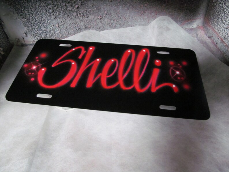 Air Brushed Black Front License Plate Personalized Airbrush Red Script ...