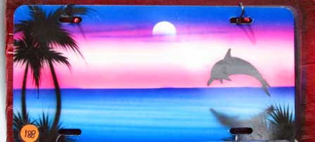 Custom Airbrushed 80's Themed Synth Wave Dolphin Beach Scene Front ...