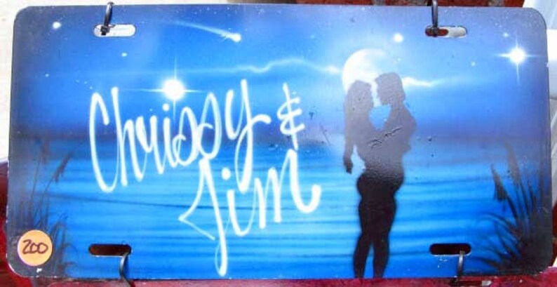 Personalized Airbrush License Plate: Romantic Kissing Couple, Beach ...