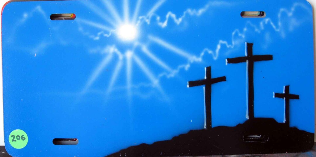 Religious Airbrushed Car Tag Spiritual Holy Cross Gift Front License ...