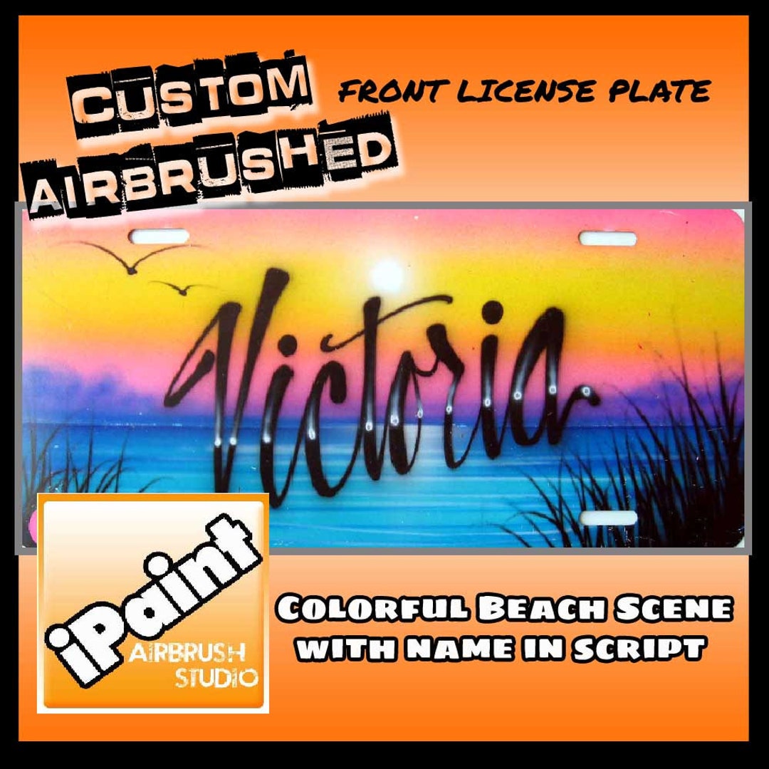Airbrush License Plate | Airbrushed Car Tag | Beach Scene License Plate ...