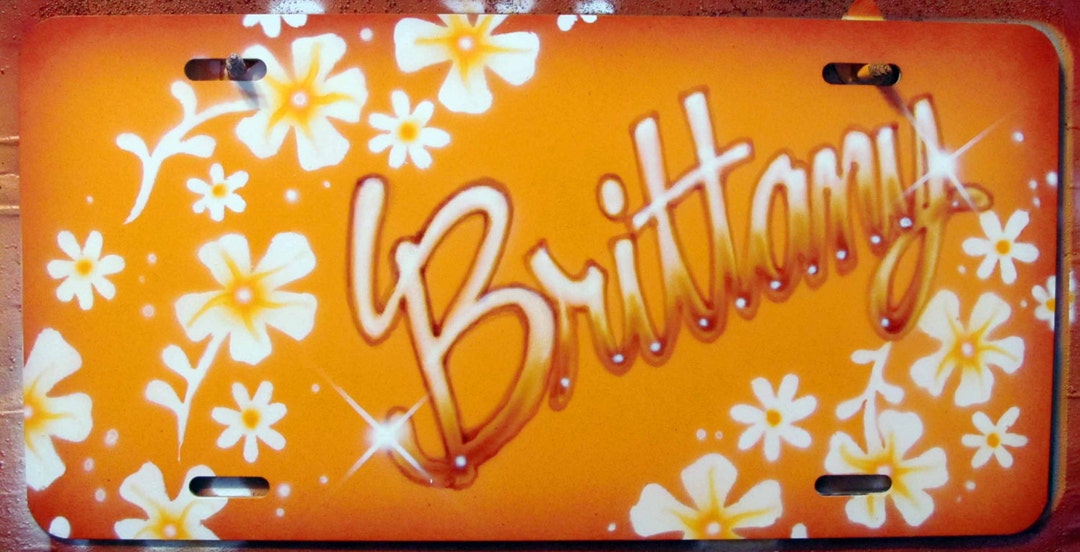 License Plate Airbrushed Floral Colorful Tropical Flower Car Tag Orange ...