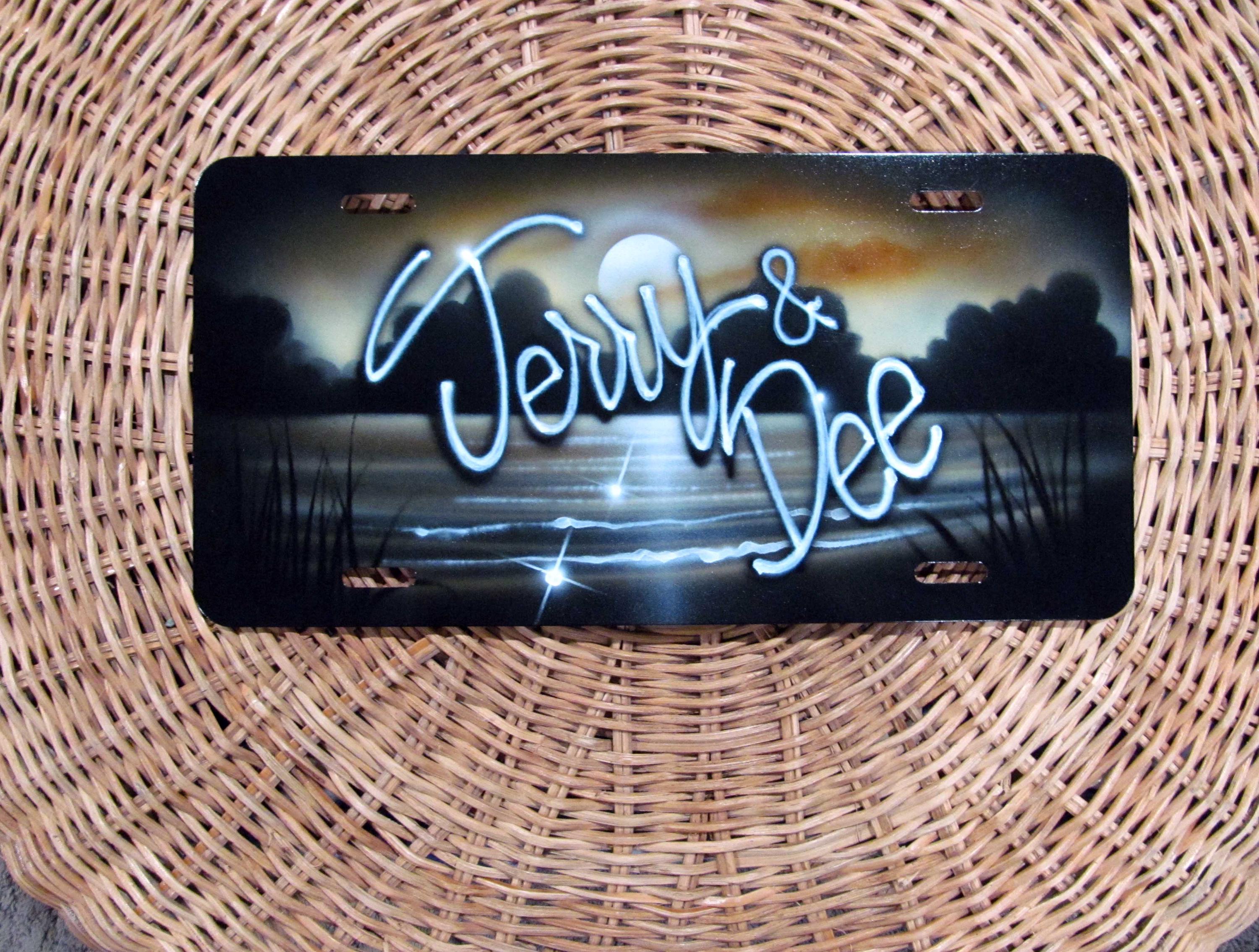 Custom Airbrushed Front License Plate | Dark Beach Scene Airbrush Car ...