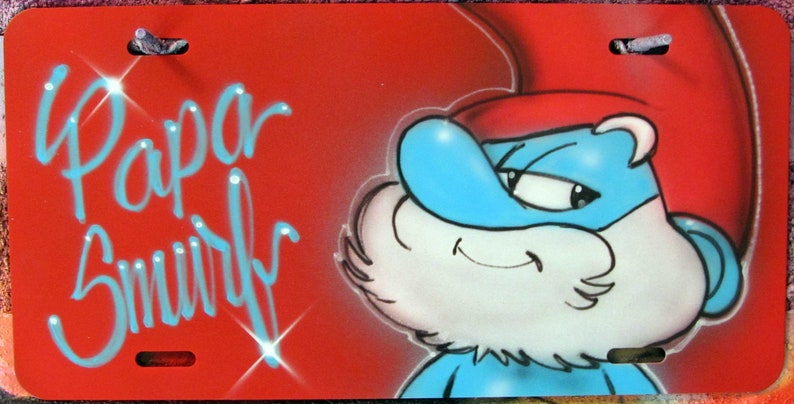 Custom Airbrushed Car Tag: Papa Smurf Personalized Vanity Plate - Etsy