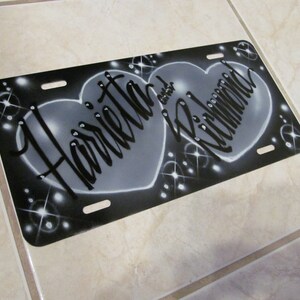 Airbrushed Double Hearts License Plate | Custom Names Car Tag - Etsy