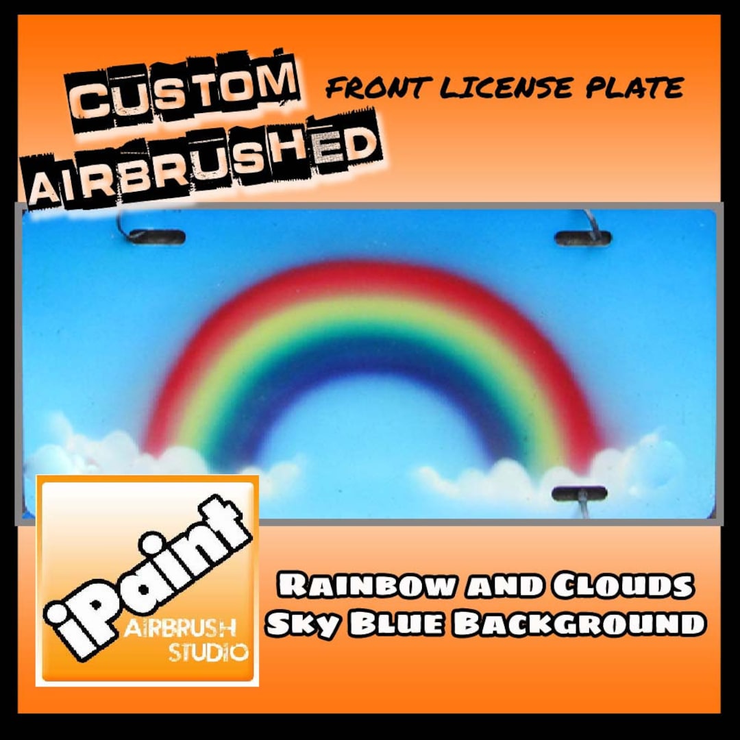 Custom Airbrushed Rainbow and Clouds License Plate | Hand-painted Sky ...