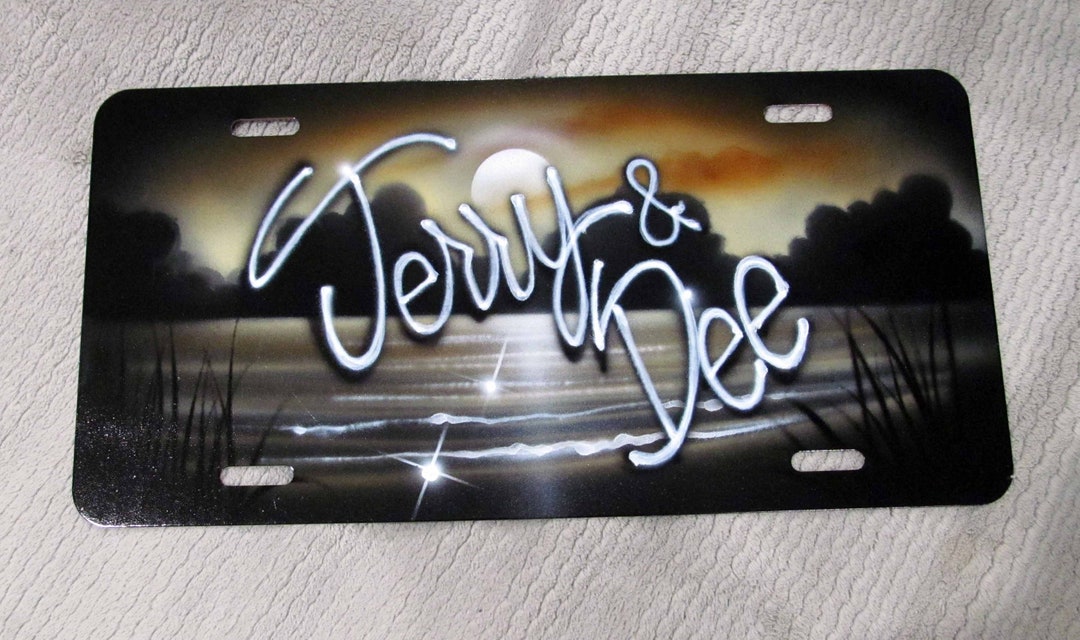 Custom Airbrushed Front License Plate Dark Beach Scene Airbrush Car Tag ...
