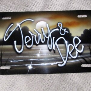 Custom Airbrushed Front License Plate | Dark Beach Scene Airbrush Car ...