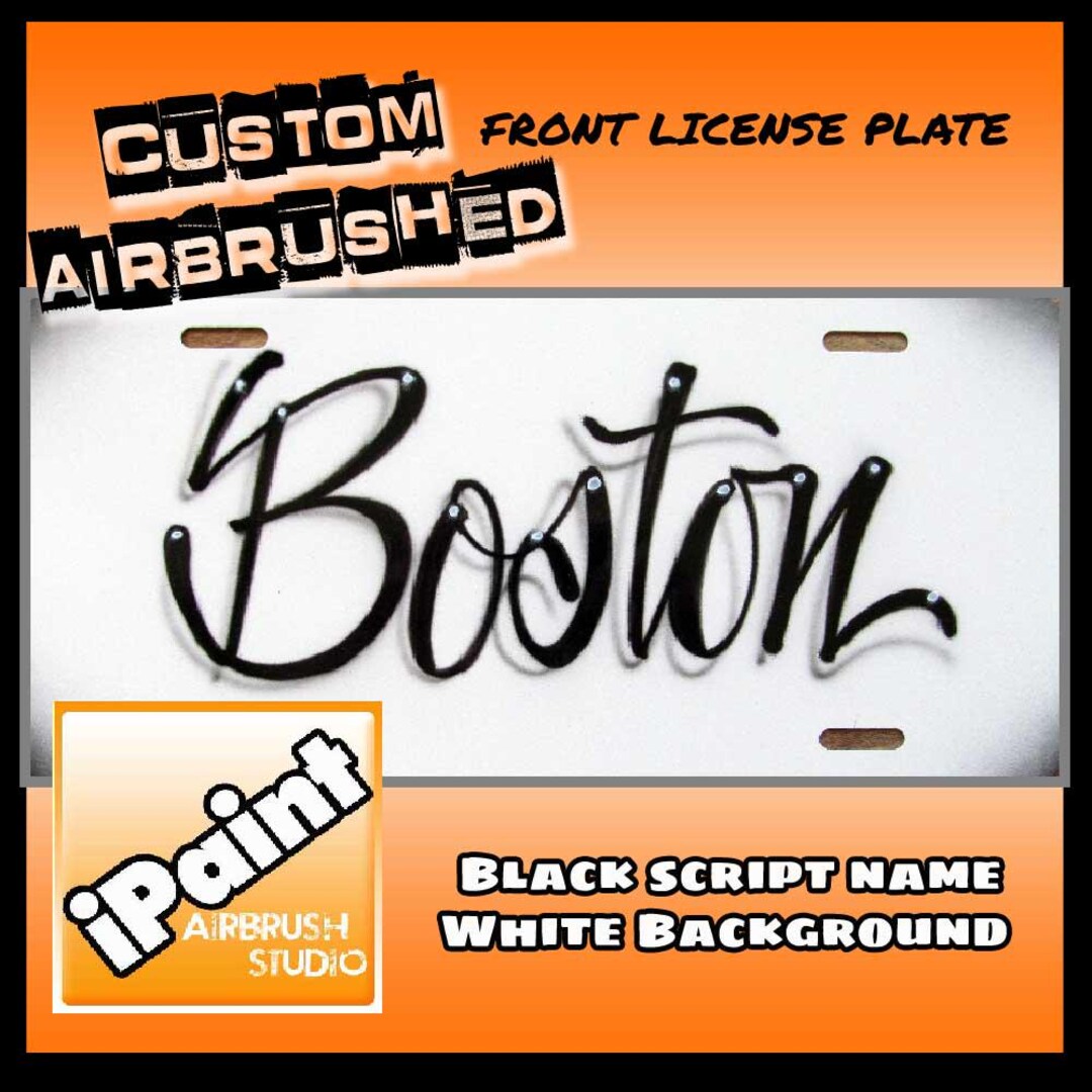Airbrush Car Tag | Front License Plate | Black Script Name ...