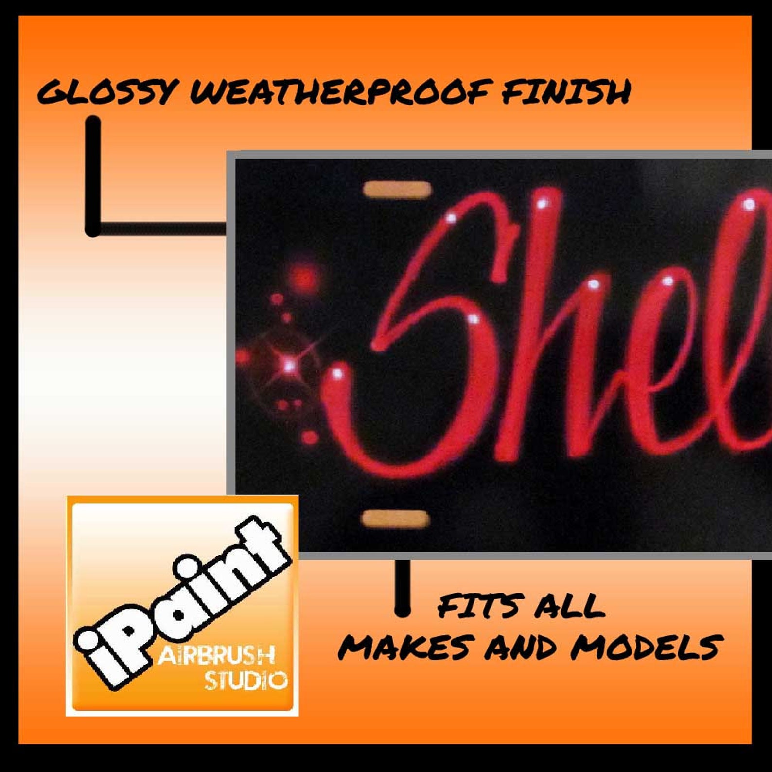 Air Brushed Black Front License Plate Personalized Airbrush Red Script ...