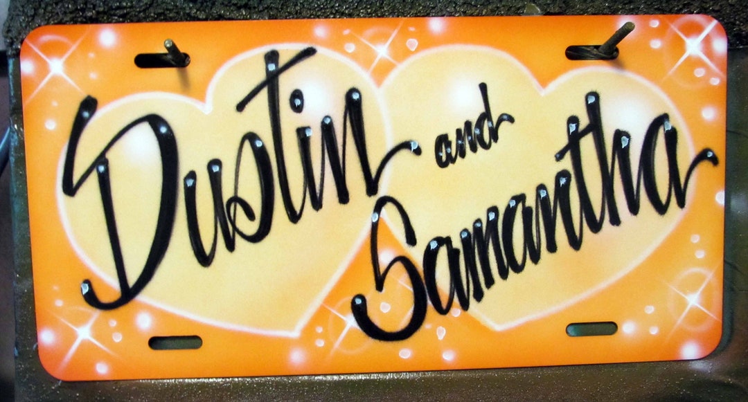 Custom Airbrushed Double Hearts License Plate: Personalized Couple Gift ...