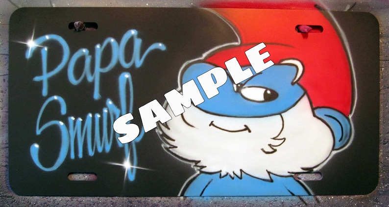 Custom Airbrushed Car Tag: Papa Smurf Personalized Vanity Plate - Etsy