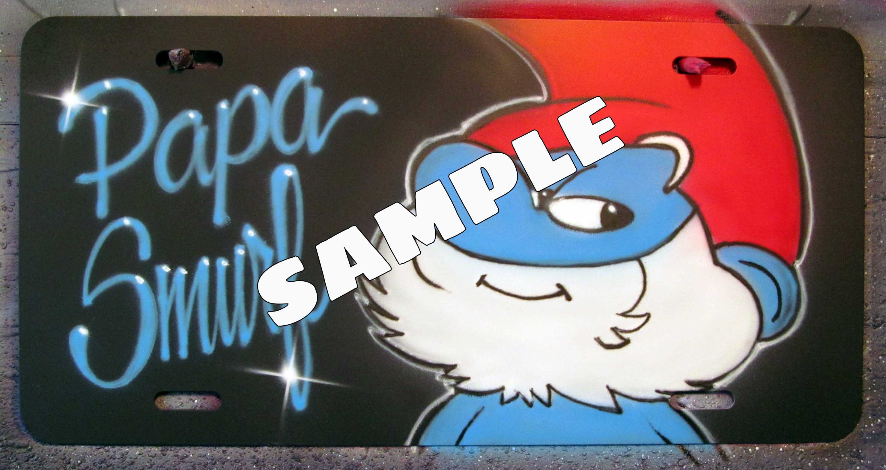Custom Airbrushed Car Tag: Papa Smurf Personalized Vanity Plate - Etsy