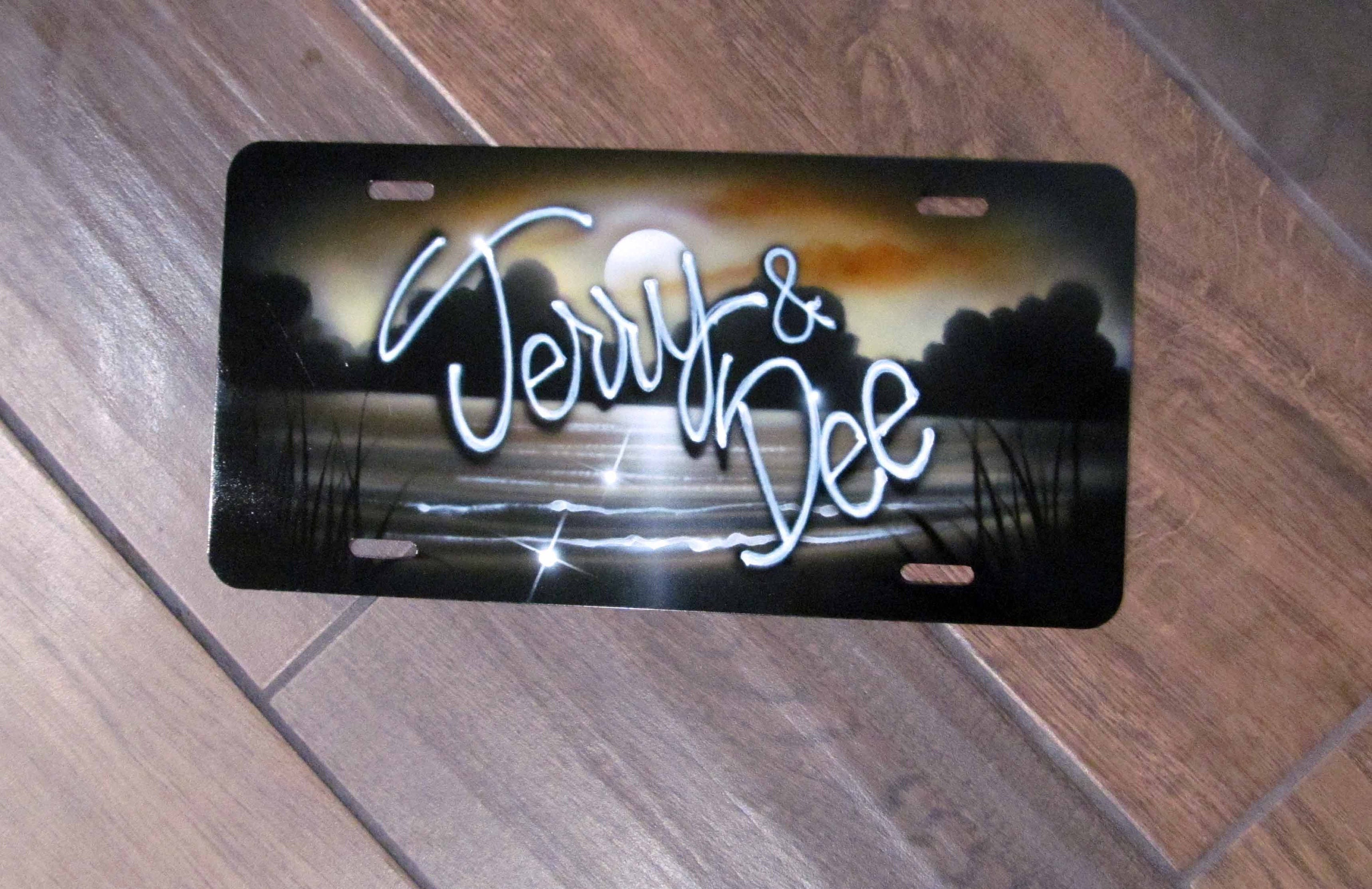 Custom Airbrushed Front License Plate | Dark Beach Scene Airbrush Car ...