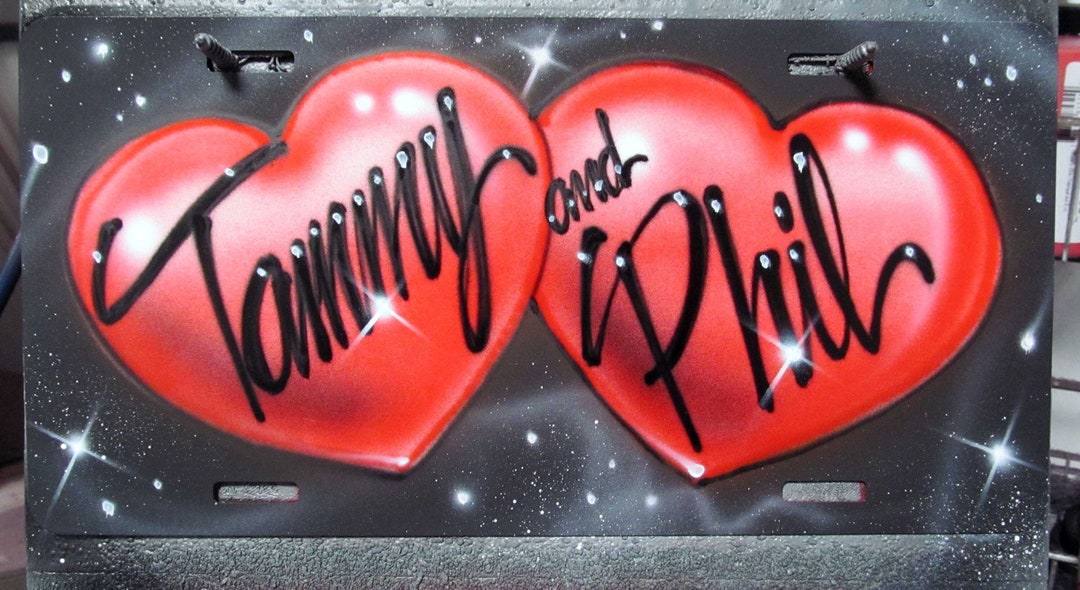 Custom Airbrushed License Plate | Personalized Gift Two Names Red ...