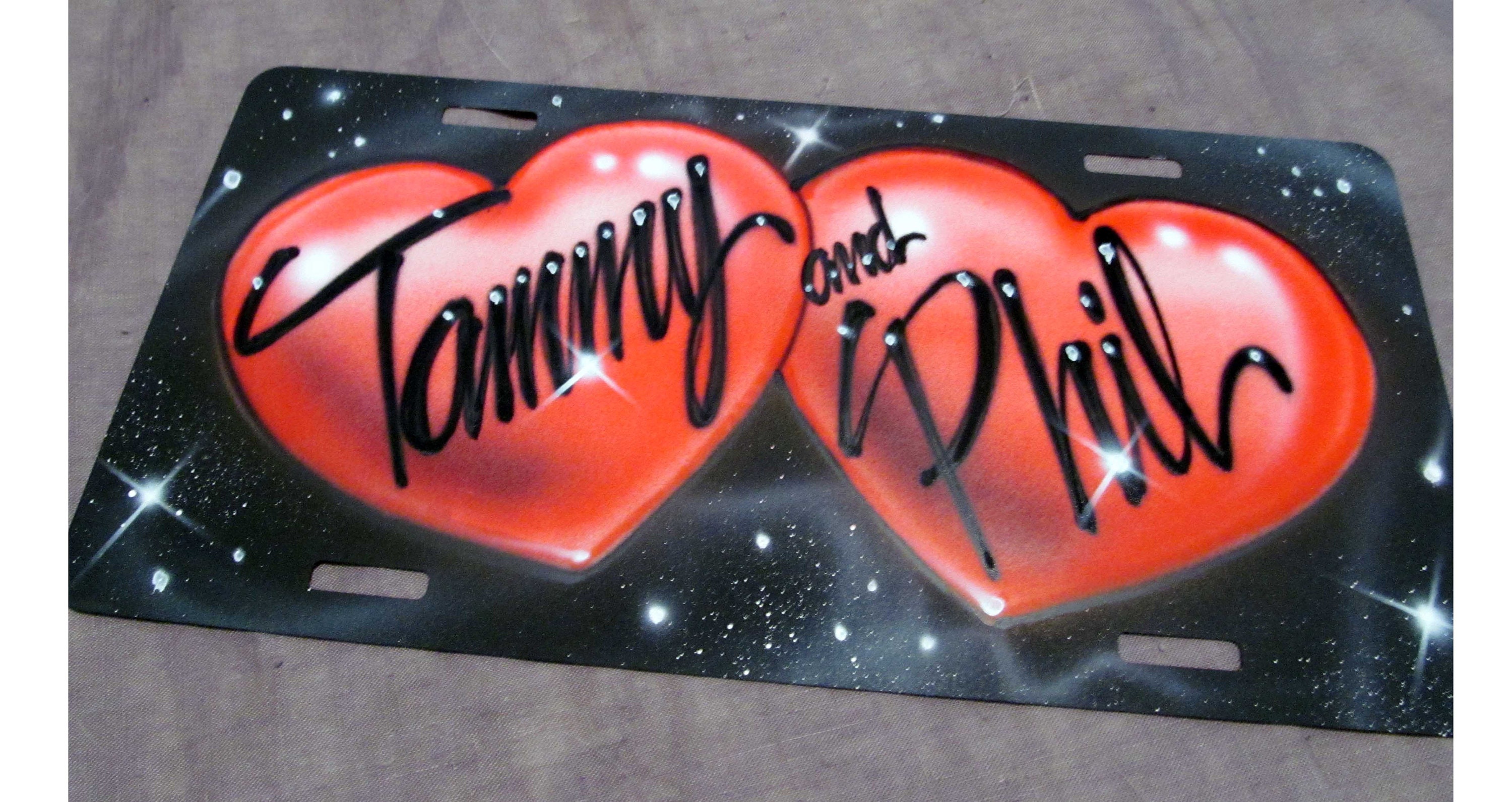 Custom Airbrushed License Plate | Personalized Gift Two Names Red ...
