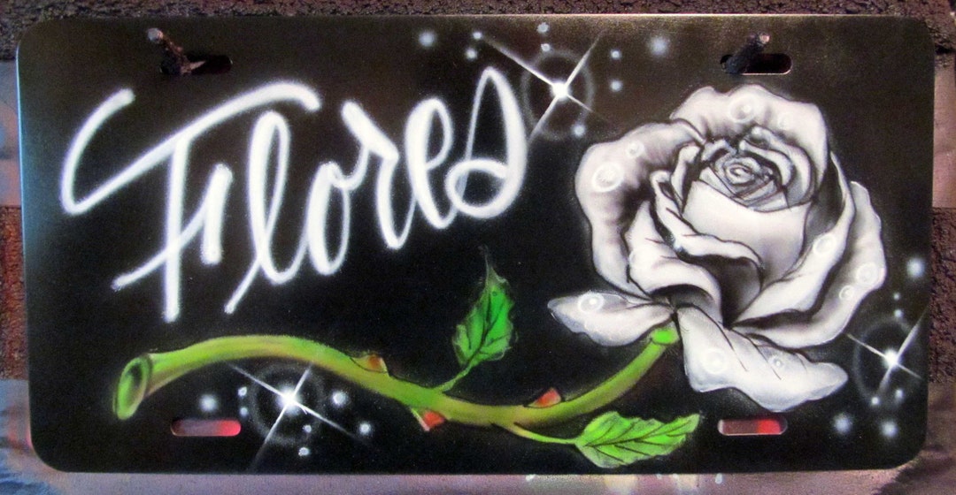 Custom Airbrushed Rose License Plate: Personalized Car Tag - Etsy