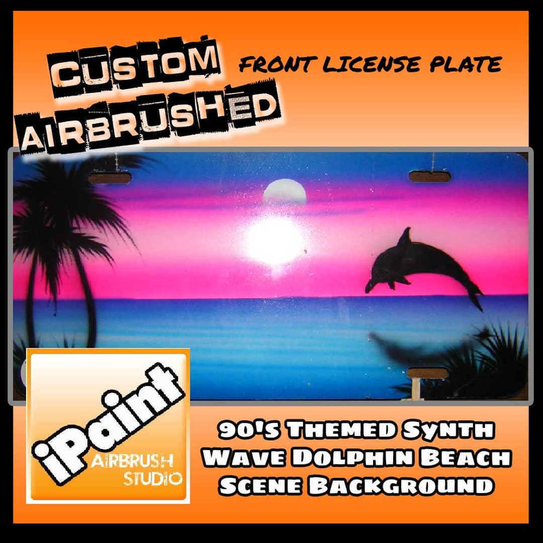 Custom Airbrushed 90's Themed Synth Wave Dolphin Beach Scene Front ...