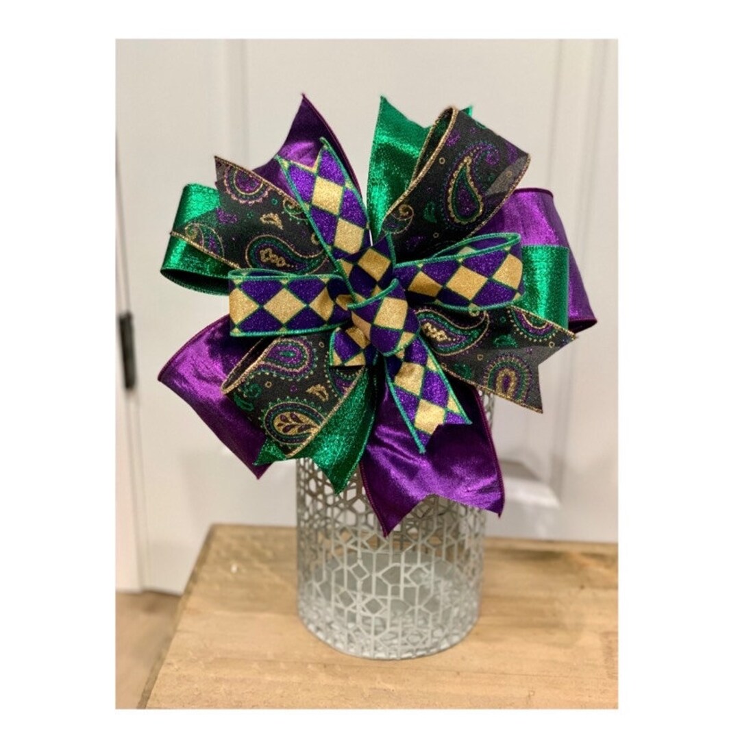 Mardi Gras Bow,mardi Gras Bow for Wreath,mardi Gras Lantern Bow,mardi ...