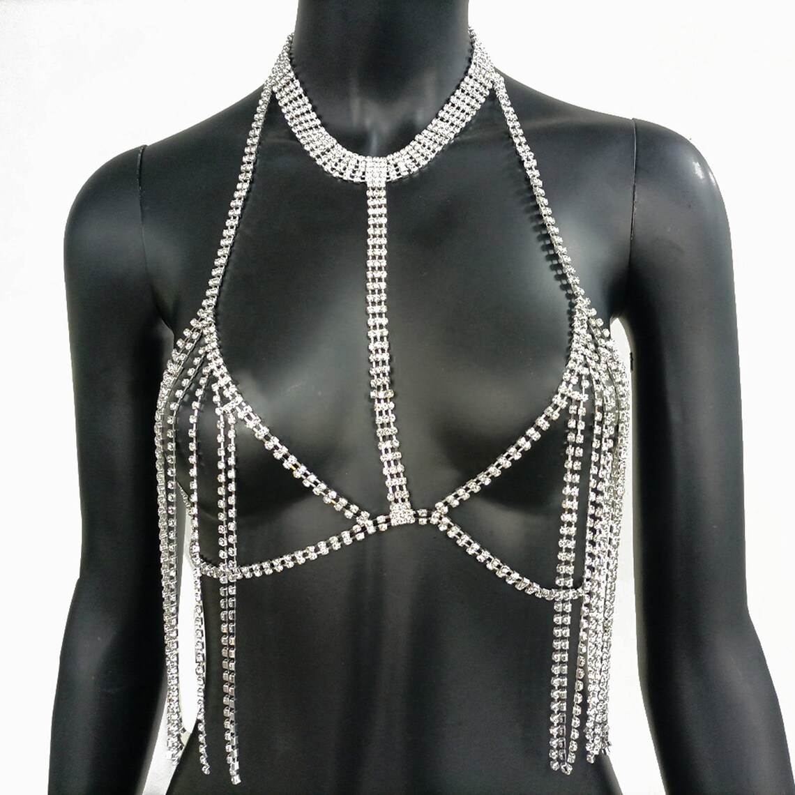 Crystal Rhinestone Tassel Body Chain Bralette Chain Bra Etsy