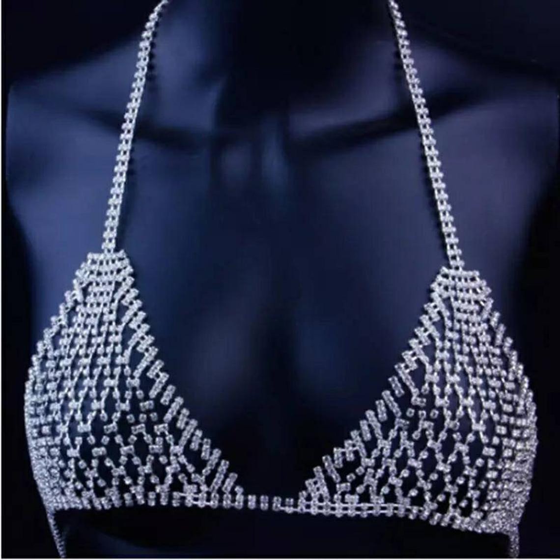 Sexy Glitter Rhinestone Body Chain Harness Jewelry Mesh Etsy
