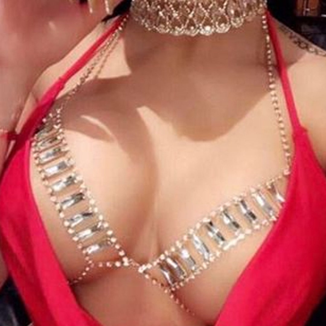 Crystal Rhinestone Chest Bracket Bra Chain Body Jewelry Bikini Etsy