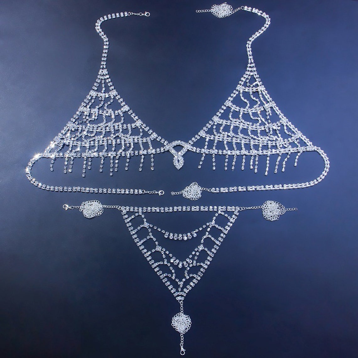 Sexy Crystal Rhinestone Body Chain Jewelry Lingerie Set Etsy