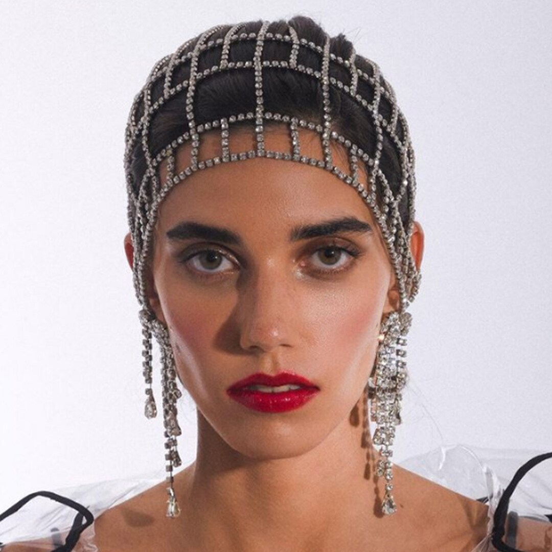Crystal Rhinestone Head Chain Cap Headpiece Flapper Cap Etsy