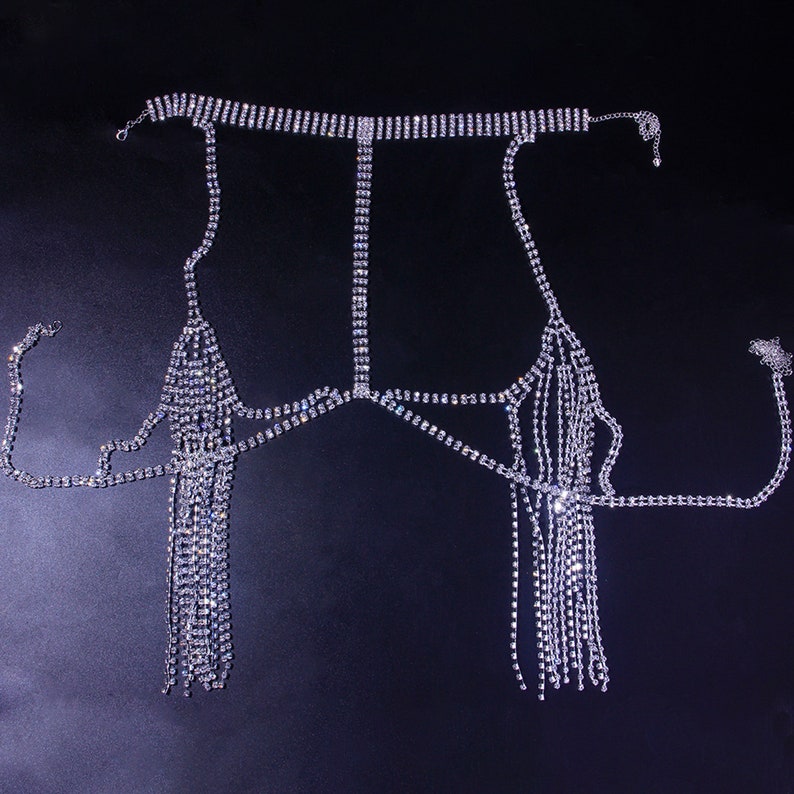 Crystal Rhinestone Tassel Body Chain Bralette Chain Bra Etsy