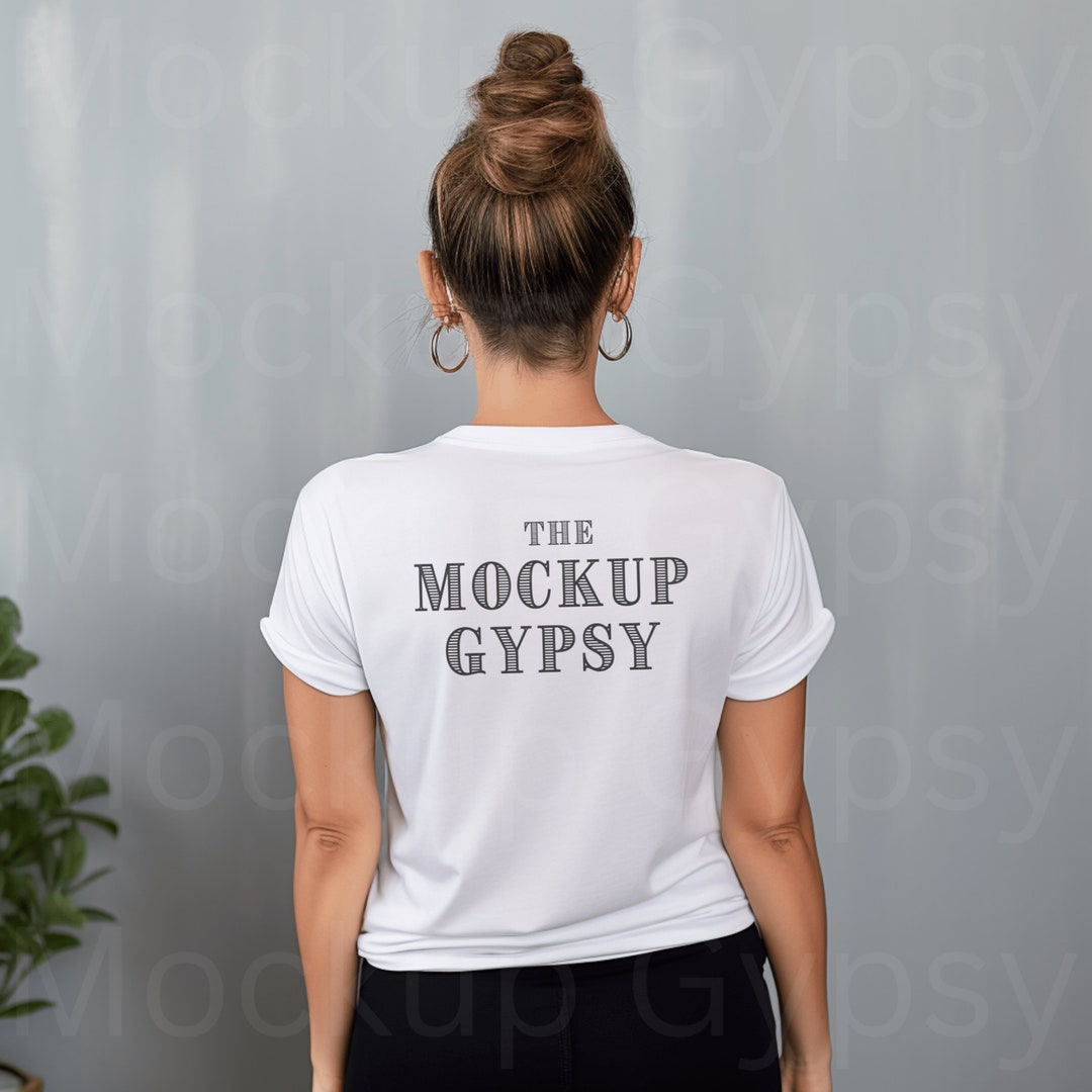 Back Side of a White Tshirt Mockup, Female Model Mockup, Rear View ...