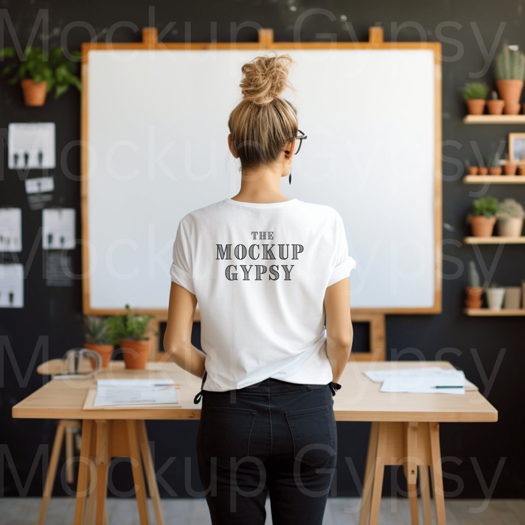 Back Side of a White Tshirt Mockup, Female Model Mockup, Rear View ...