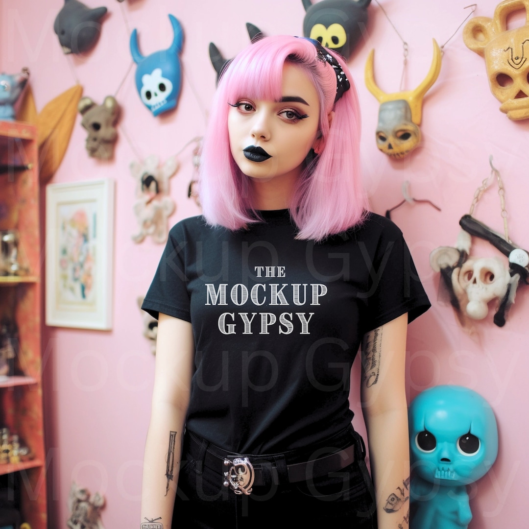 Pastel Goth Black Short Sleeve T Shirt Mockup, Goth Girl Mockup, Witchy ...