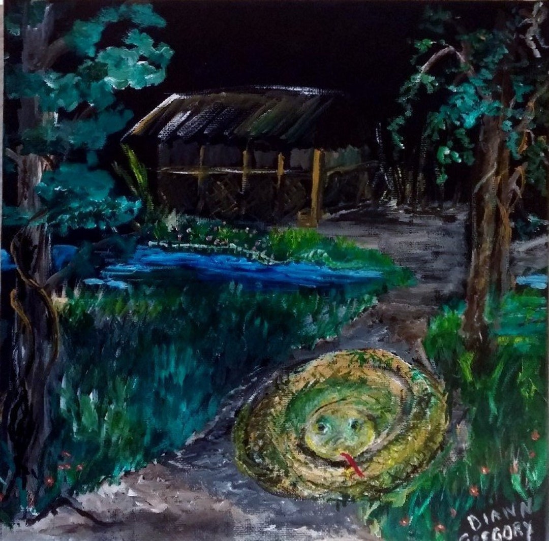 Snake Acrylic Painting on Black Canvas in Moonlight - Etsy