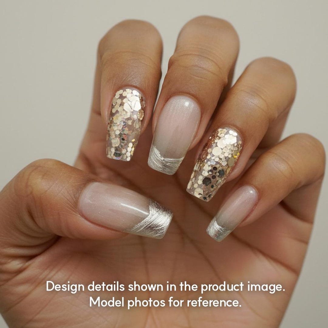 AMOND Gold Spangle Coffin Press on Nails / Chic False Nails / Elegant ...