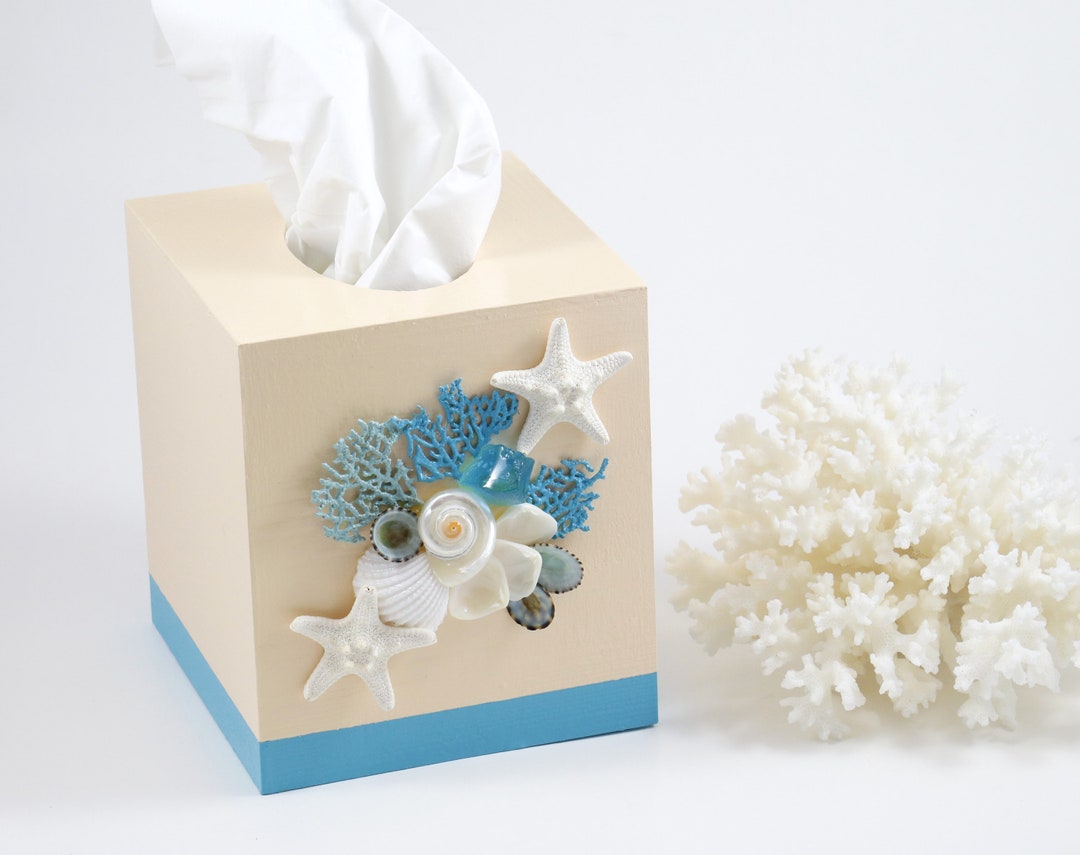 Beach Tissue Box Cover, Beach Decor, Shell Tissue Box, Nautical Accent ...