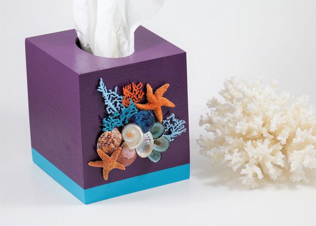 Shell Tissue Box Cover, Beach Decor, Beach Tissue Box, Nautical Decor ...