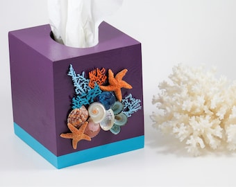 Seashell Tissue Box Cover, Beach Decor, Shell Tissue Box, Nautical ...