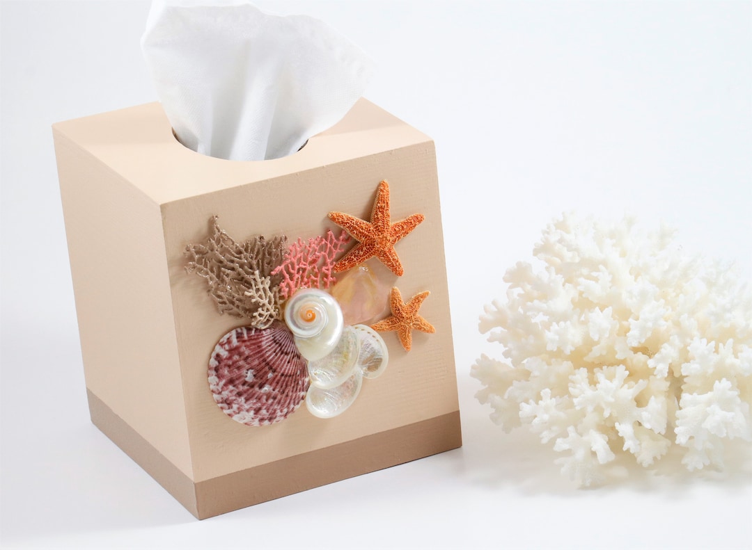 Beach Tissue Box Cover Beach Decor Shell Tissue Box - Etsy