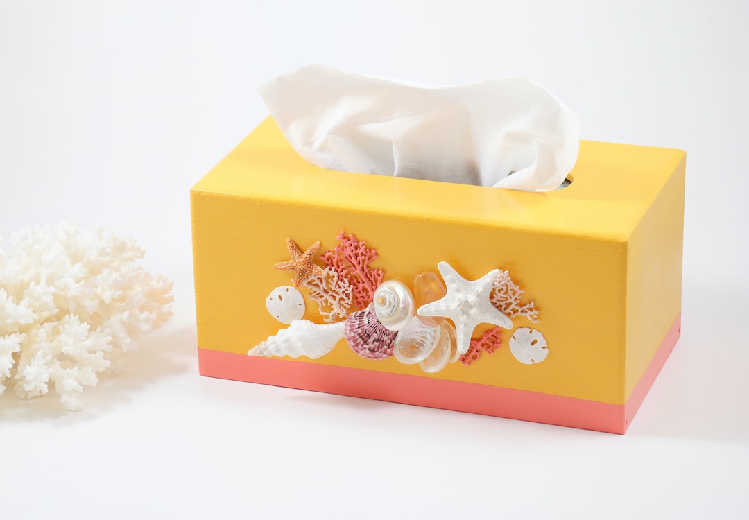 Rectangular Tissue Box Cover, Beach Decor, Shell Tissue Box, Coastal ...