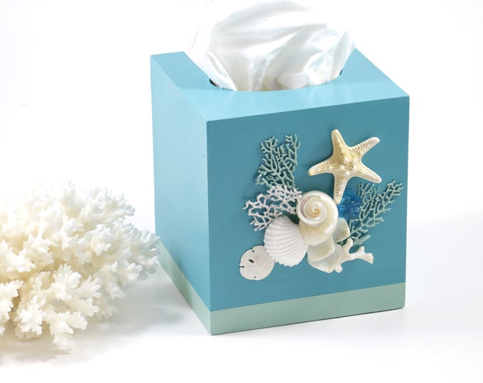 Beach Tissue Box Cover, Beach Decor, Shell Tissue Box, Nautical Accent ...