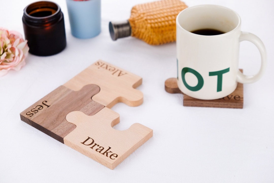 Personalised Wood Puzzle Coaster Cup Pad Wood Coaster Puzzle Coaster ...