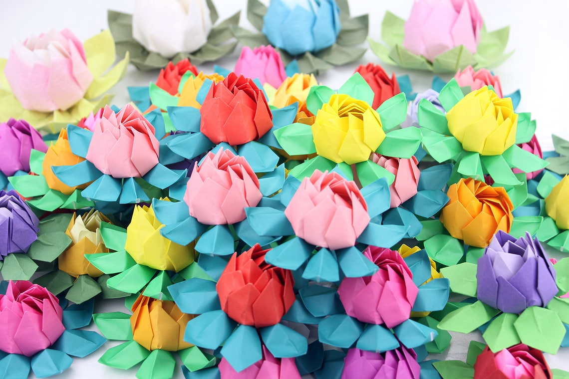 30 Origami Lotus Paper Flower Waterlily Handmade Colorful Blossom Table ...