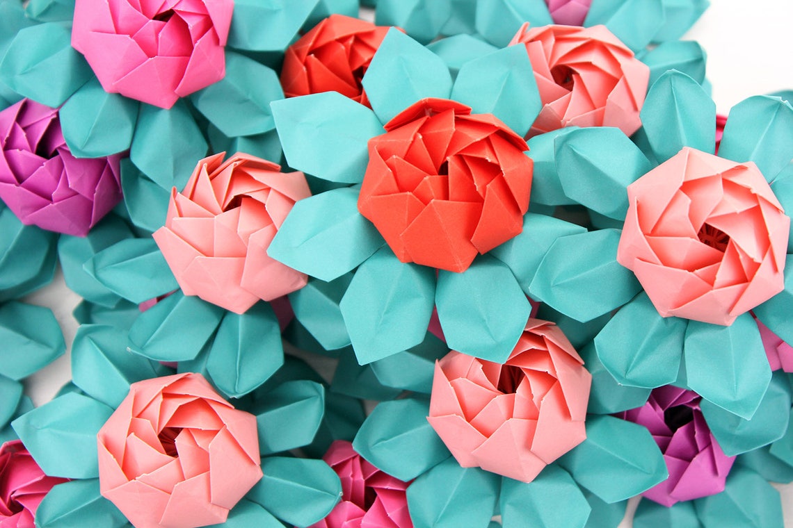 30 Origami Lotus Paper Flower Waterlily Handmade Colorful Blossom Table ...