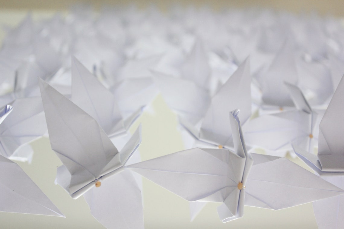 500 Cranes 25 Strings Strands/ 20 Each White Origami Paper Crane ...